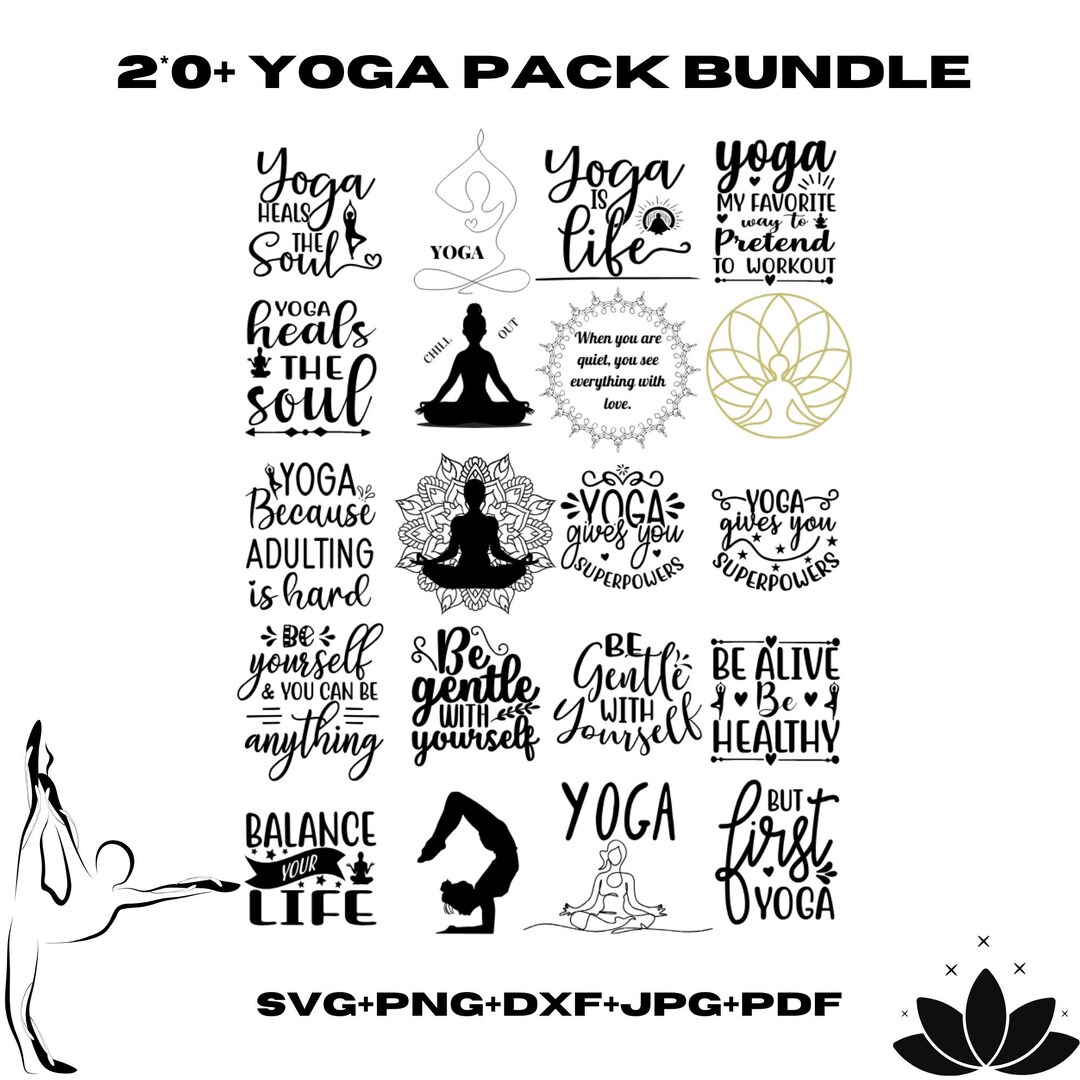 Yoga SVG Bundle 20 Digital Yoga Poses and Symbols, Perfect for Crafting ...