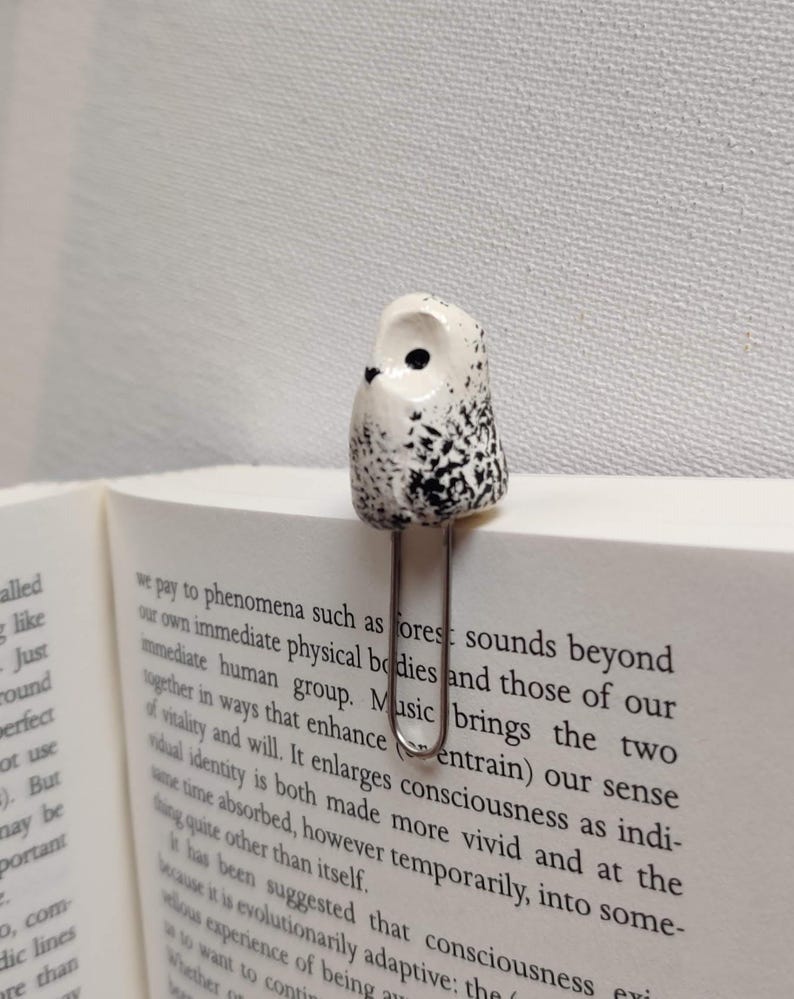 Clay Bookmark Paperclip Figurine | Snowy Owl | Cute | Minimal | Bookish ...