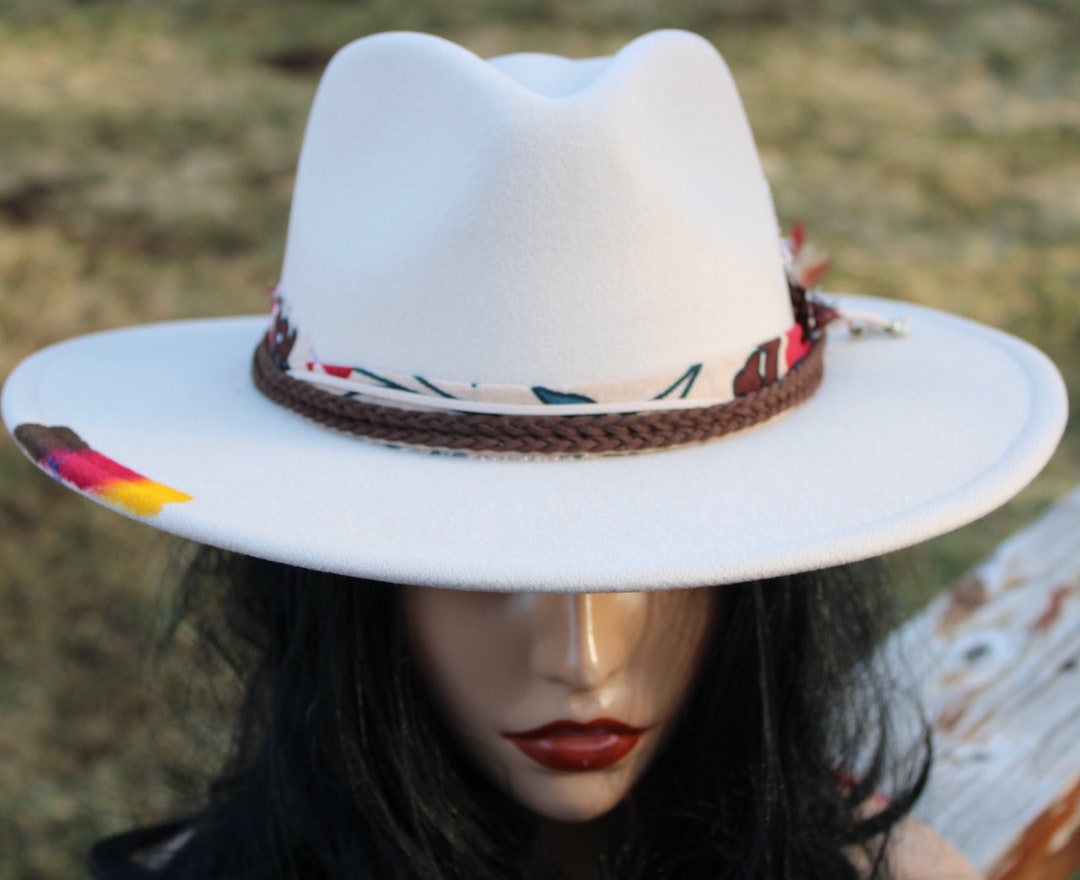 Sand Colored Western Cowboy Hat With Leather and Fabric Hatband and ...