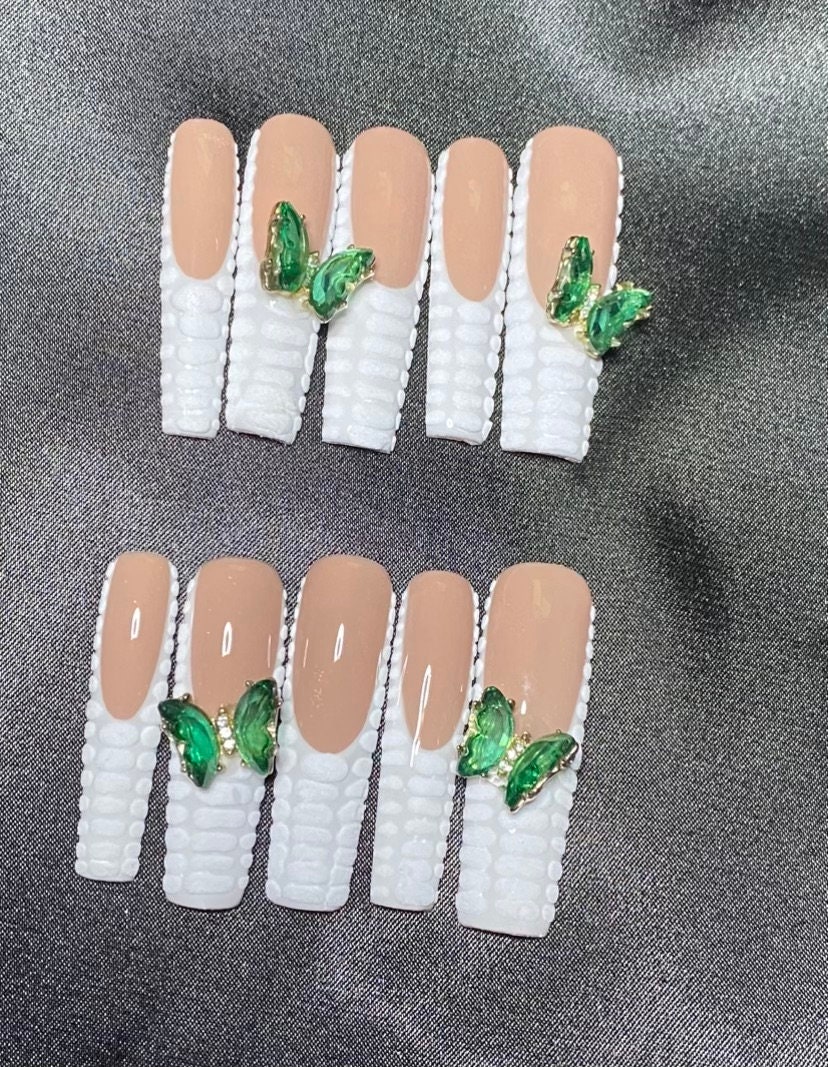 3D French Tip Press Ons | Crocodile Press Ons | 3D Press Ons - Etsy