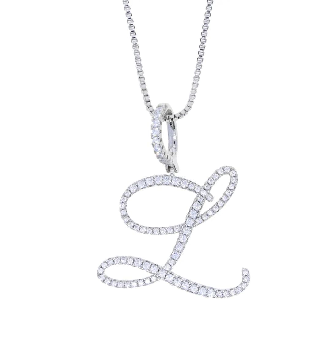 Cursive Initial Necklace: 18k Gold Plated CZ Pendant, 16" Box Chain - Etsy
