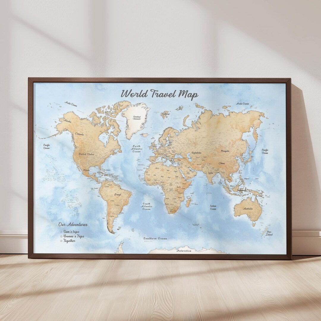 Colorful Push Pin World Map, Personalized Cork Board Travel Map Wedding ...