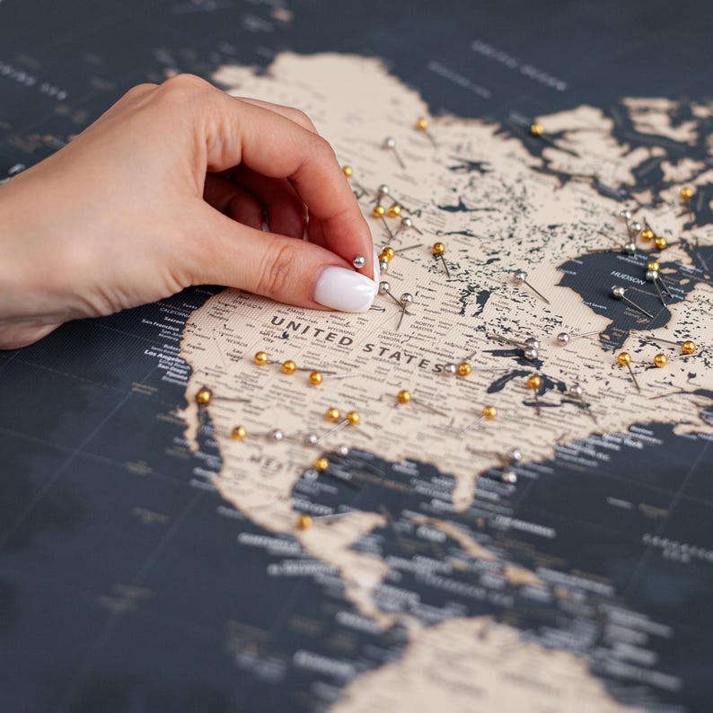 Personalized Push Pin World Map: Canvas Travel Tracker - Etsy
