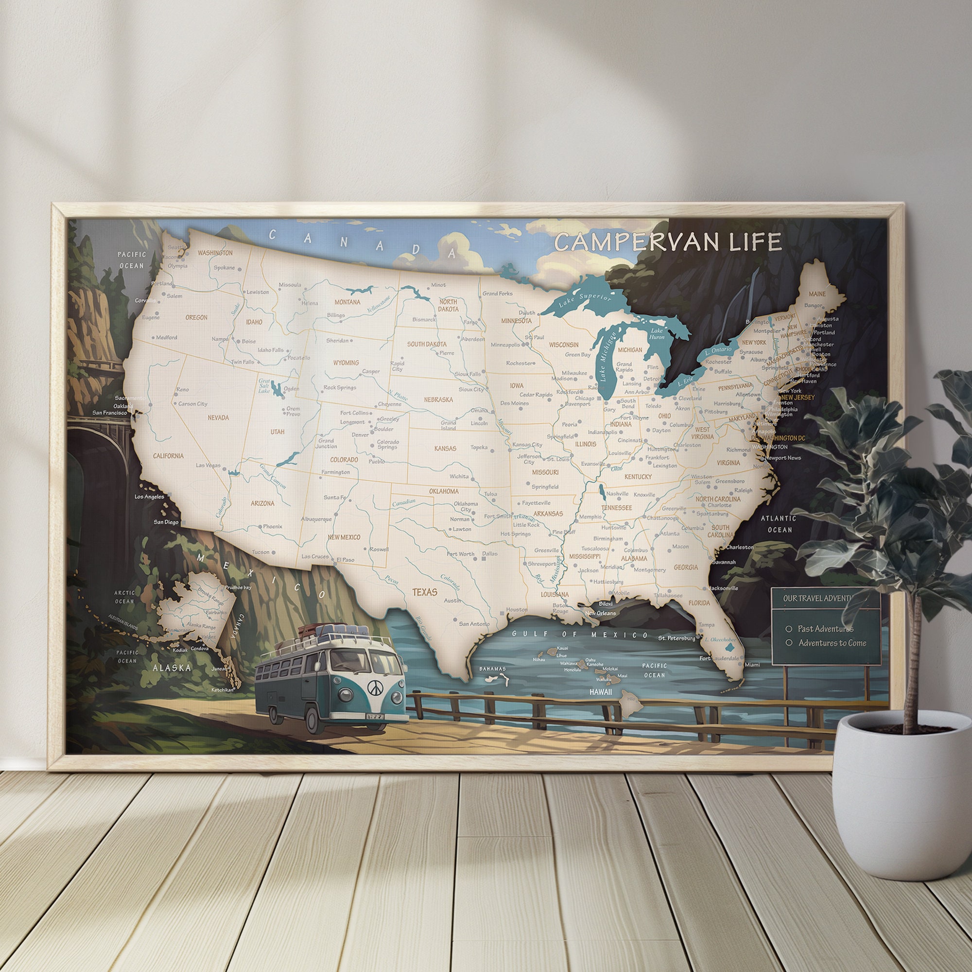 Usa Push Pin Map, Custom Camper Decor for Motorhome & Campervan Camper ...