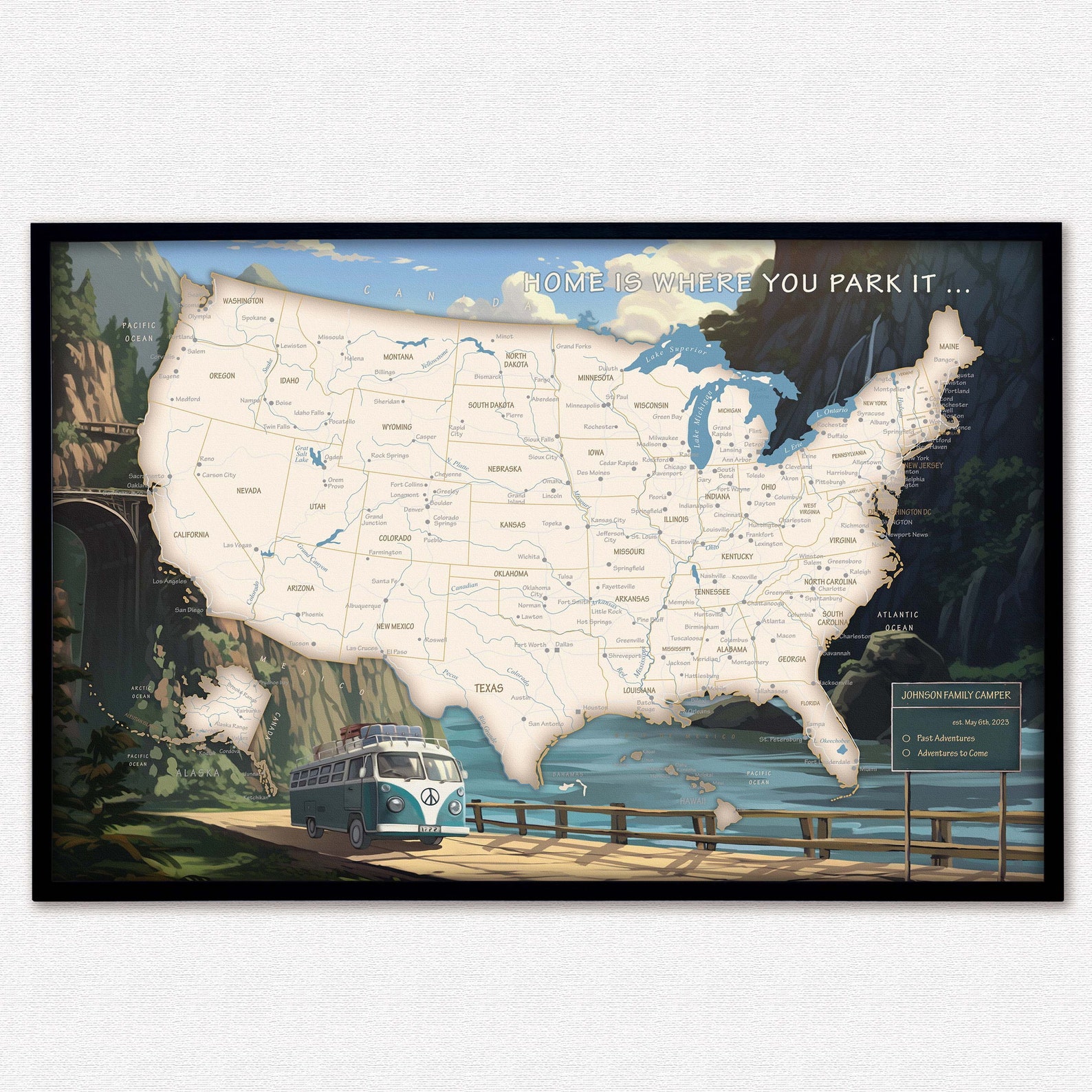 Usa Push Pin Map, Custom Camper Decor for Motorhome & Campervan Camper ...