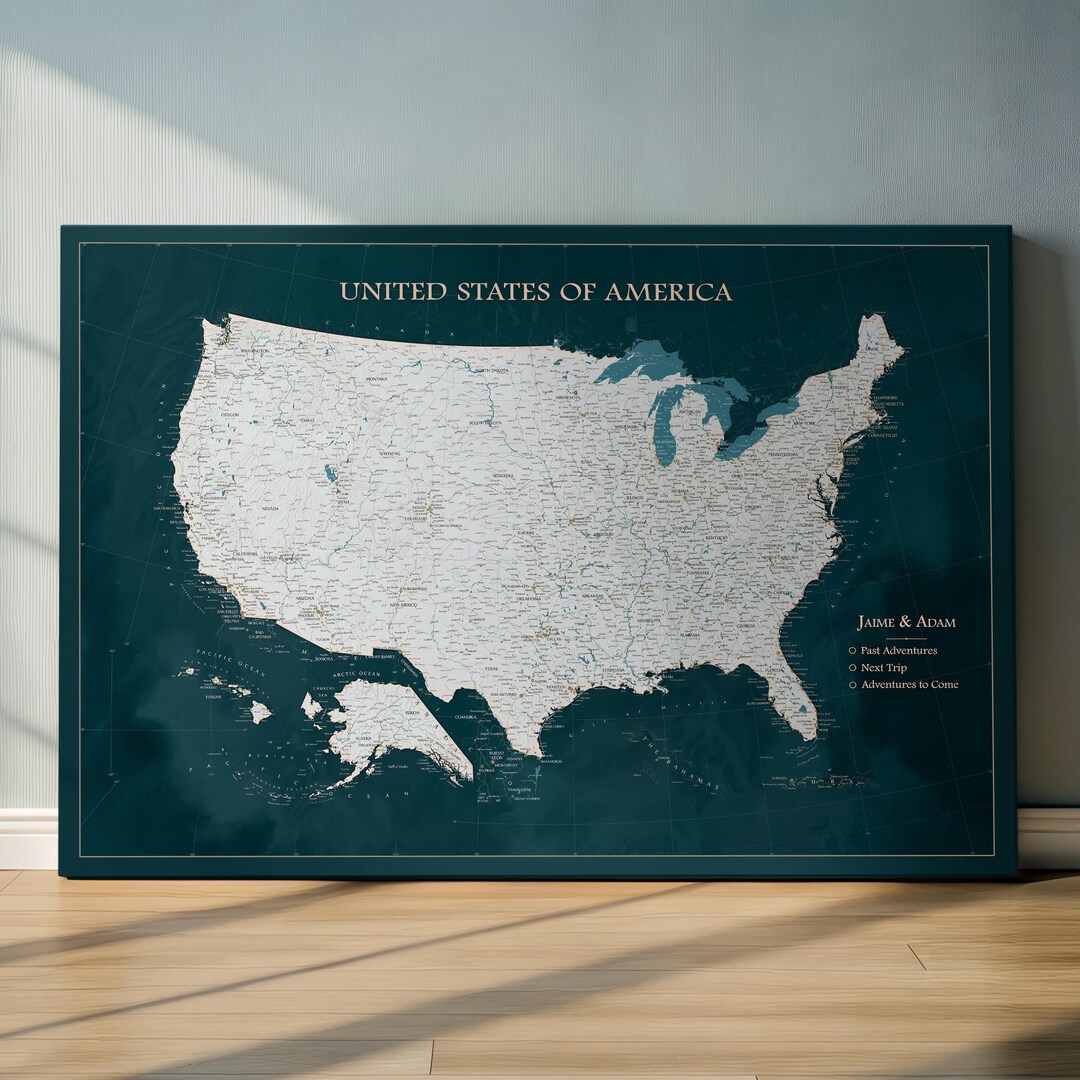 USA Map Decor | Detailed US Pushpin Map With Pins | Large Custom Travel ...