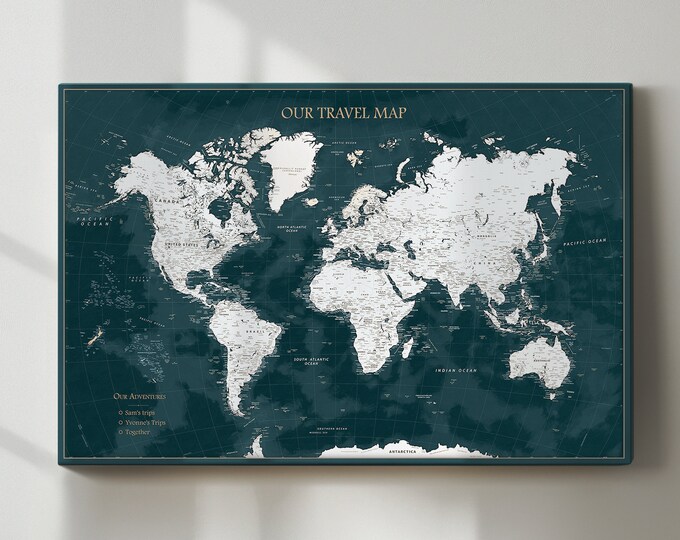 Extra Large World Map Push Pin | Minimalist Personalized Modern Map ...