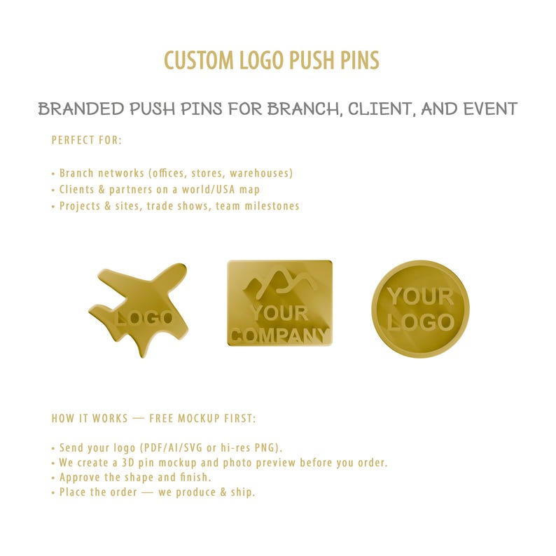 Custom Logo Map Push Pins: 3D Printed Branded Map Markers (set of 10 ...