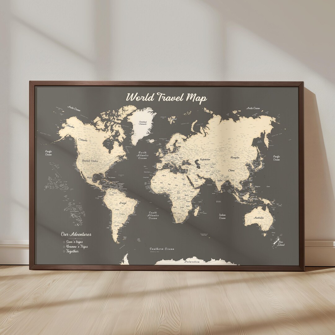 Push Pin World Map - Travel Map With Cork Board, Push Pin Travel Gift ...
