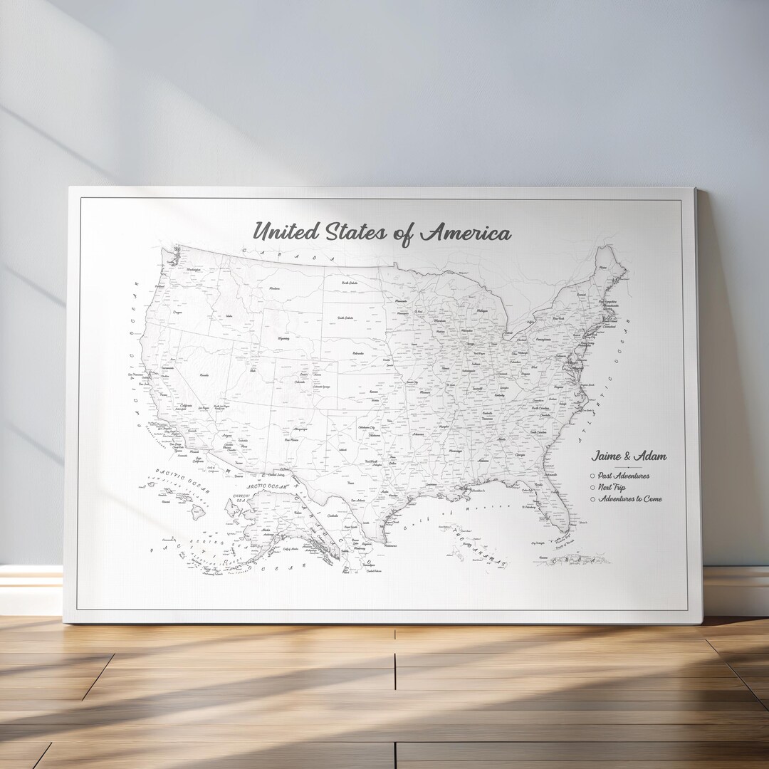 United States White Map With Cities – Personalized Push Pin Map, Poster ...