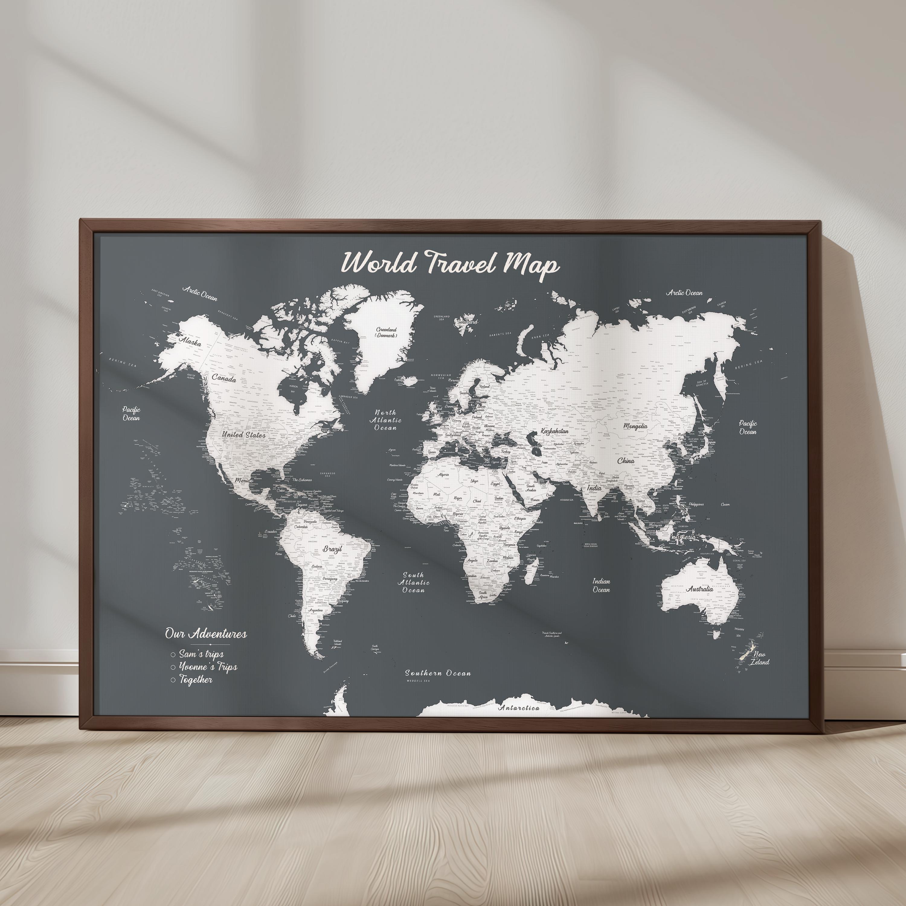 Framed Push Pin World Map White Color Travel Tracker - Etsy