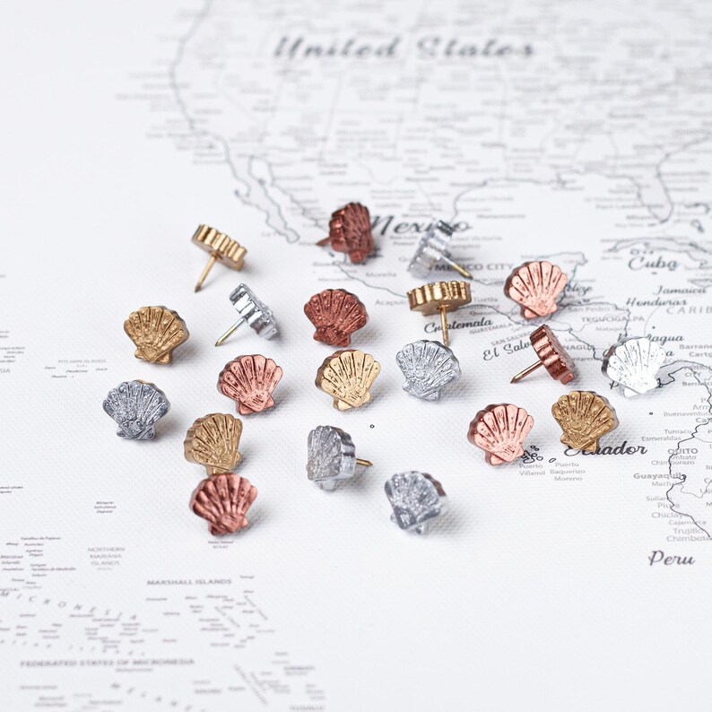 Map Push Pins – 3D Scallop Shell Icon Markers (set of 5+, One Design ...