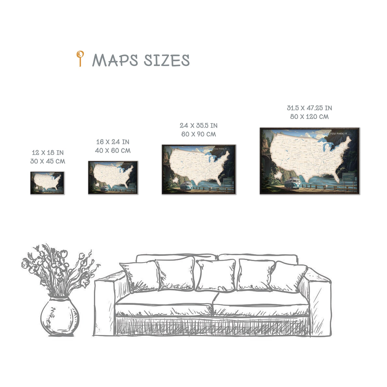 Usa Push Pin Map, Custom Camper Decor for Motorhome & Campervan Camper ...