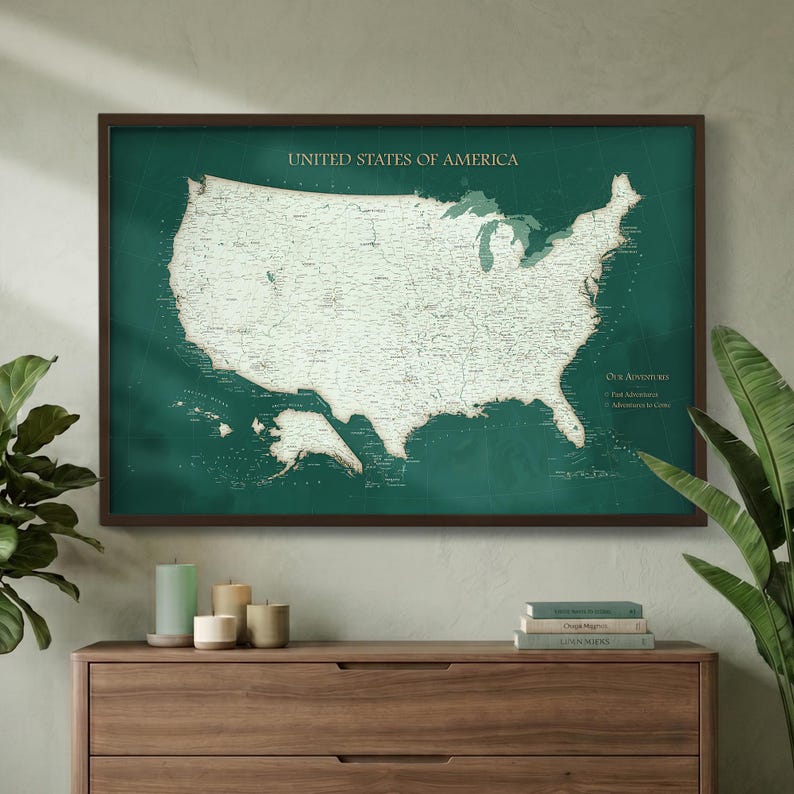 Green USA Push Pin Travel Map – Wall Art With Pins - Etsy