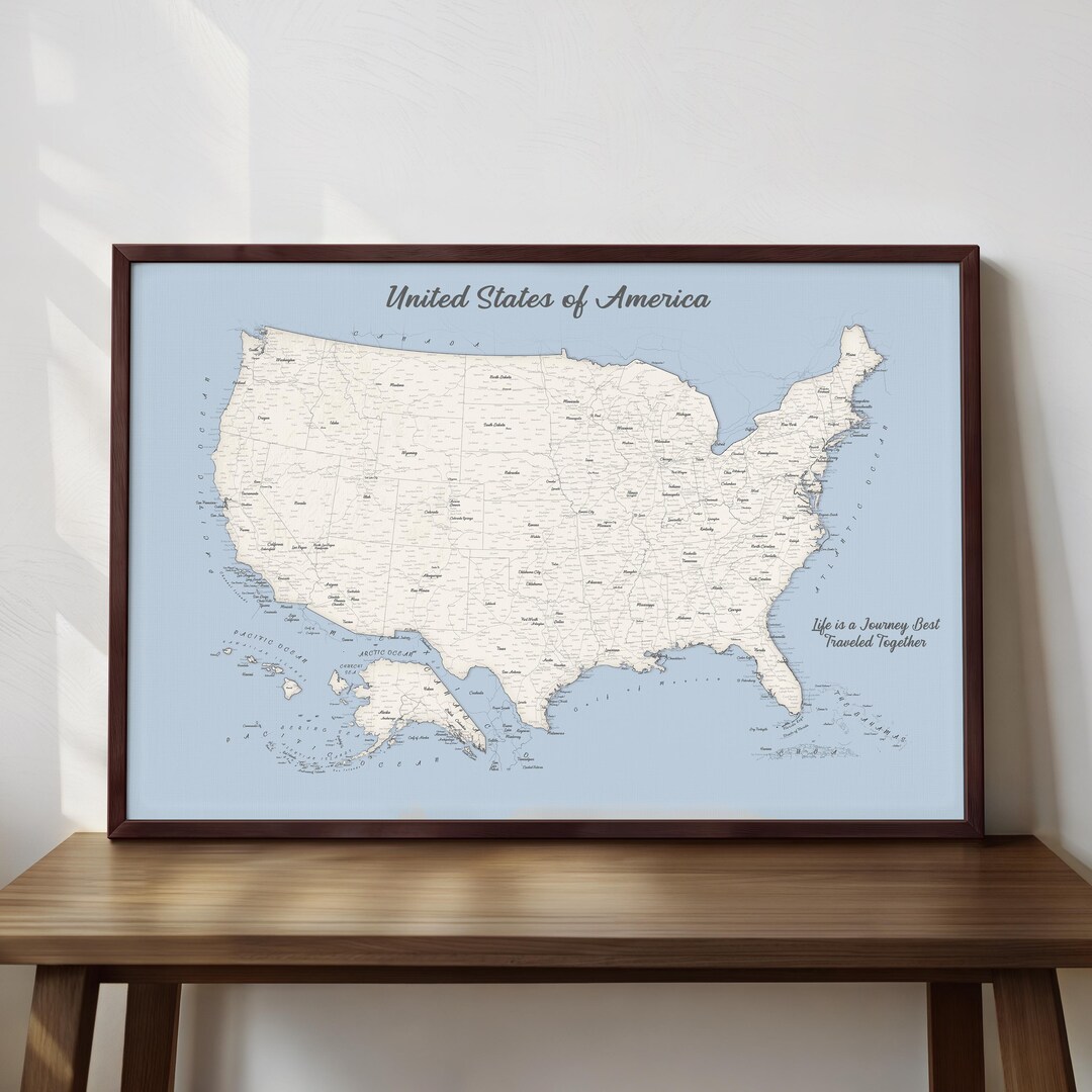 Light Blue USA Wall Map | Minimalist Pastel US Map Print for Bedroom ...