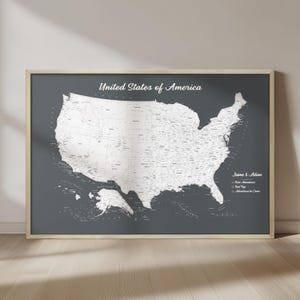 Gray USA Road Map – Customizable Push Pin Wall Art With Frame, for Home ...