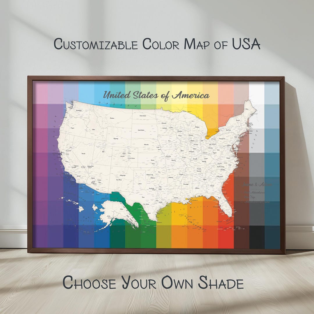 Custom Color Push Pin US Map - Personalized Travel Map & Wall Art Gift ...