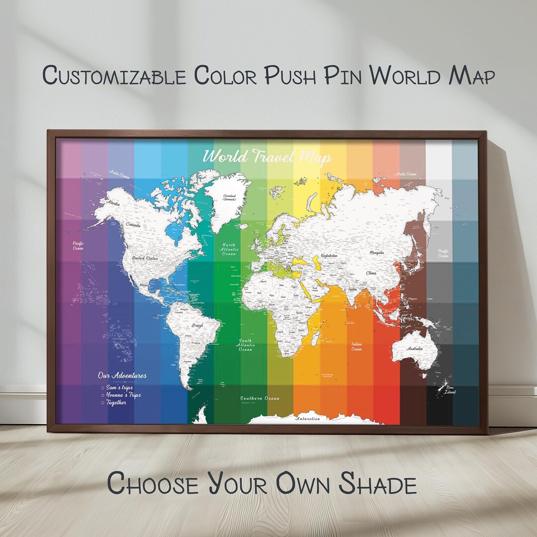 Color Push Pin World Map – Custom Poster With Pins - Etsy UK