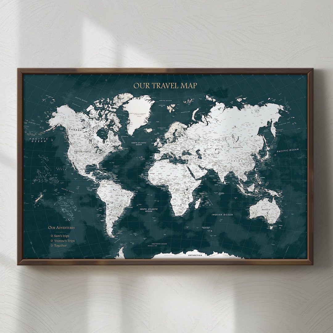 Green Push Pin World Map – Personalized Travel Map Wall Art - Etsy