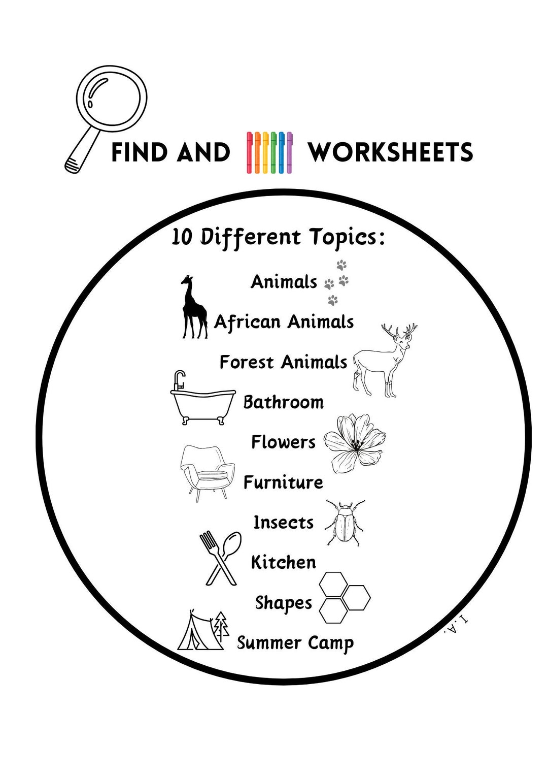 Find and Color Worksheets for Kids - Etsy