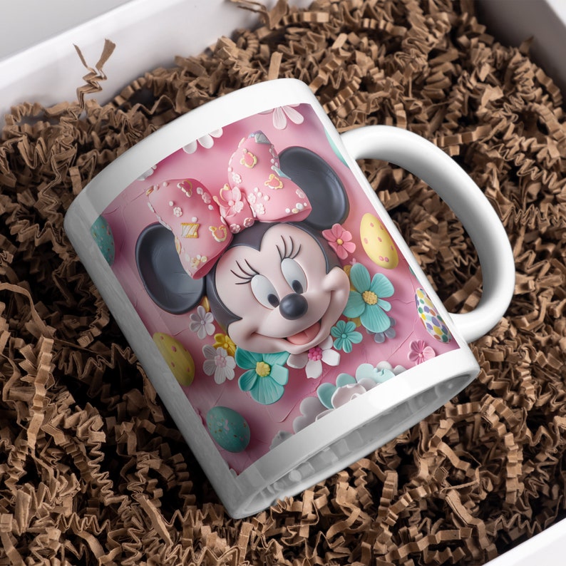 3D Animated Mug With Minnie Mouse Design, Colorful Easter Floral ...