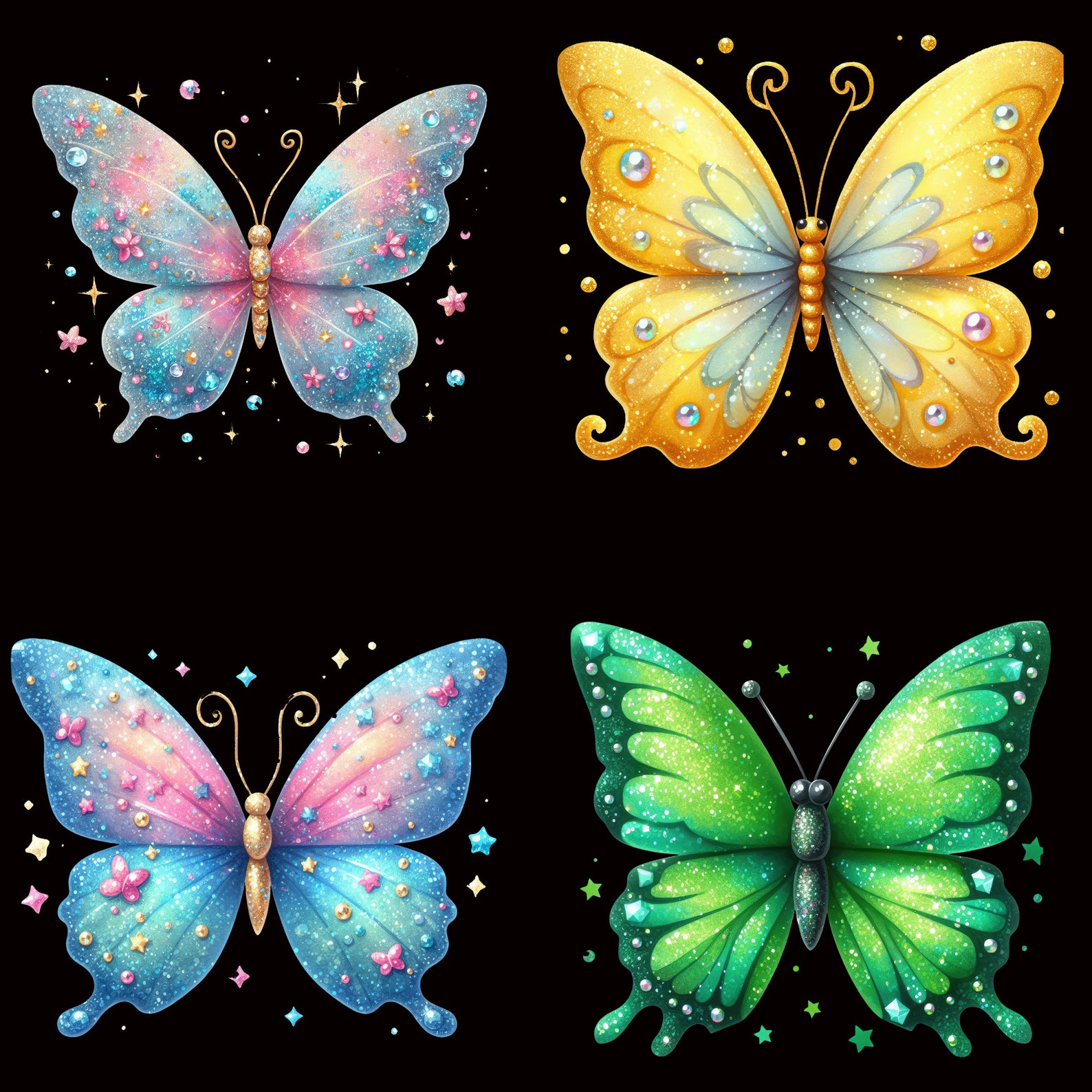 Glitter Butterfly Sparkling Glitter Butterfly Clipart Set 24 High ...