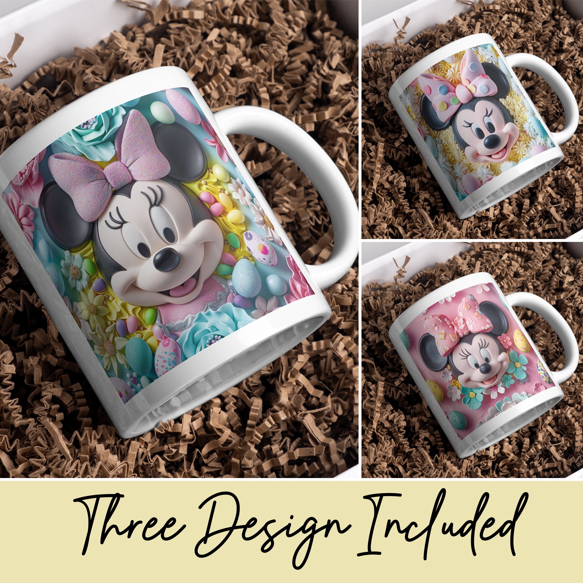 3D Animated Mug With Minnie Mouse Design, Colorful Easter Floral ...