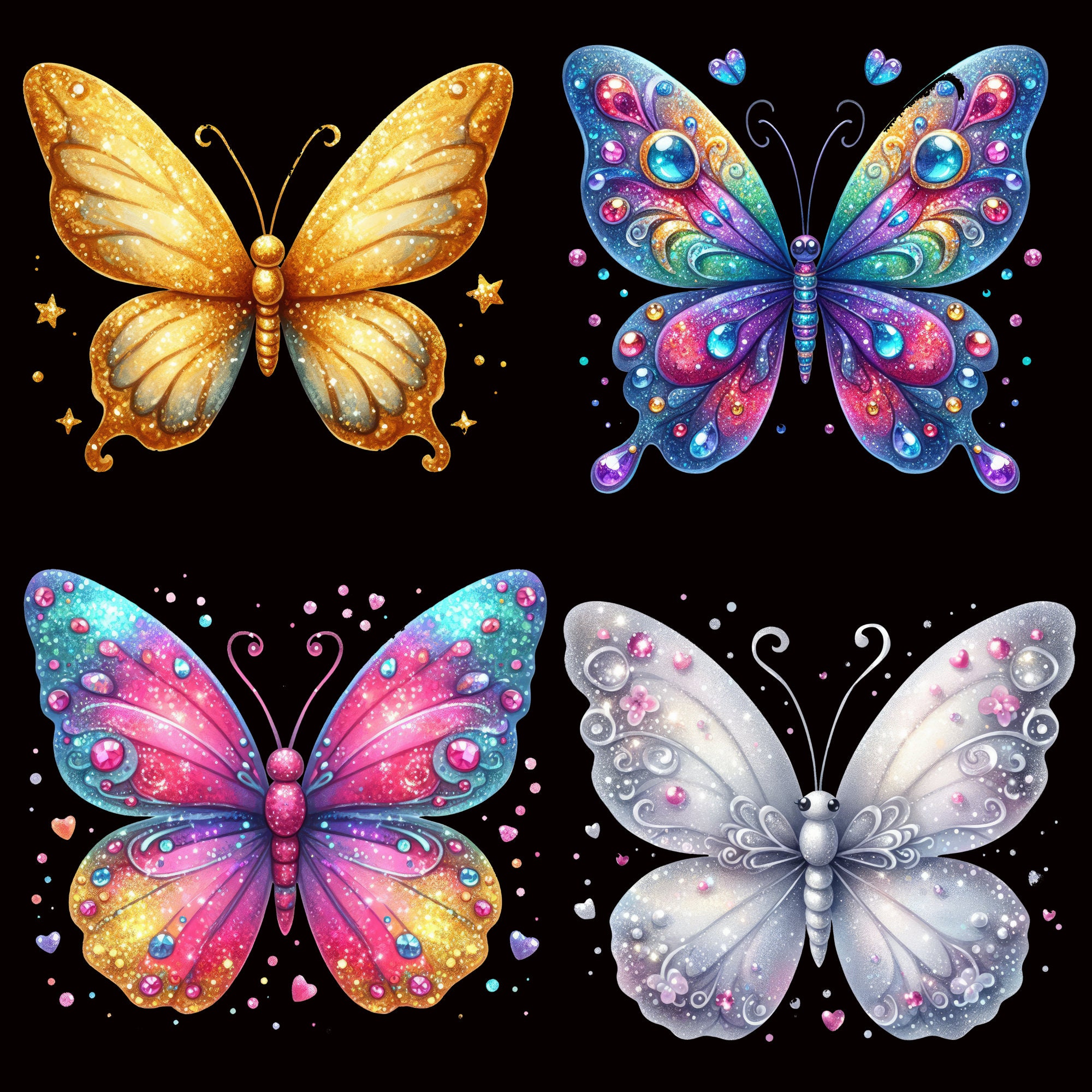 Glitter Butterfly Sparkling Glitter Butterfly Clipart Set 24 High ...