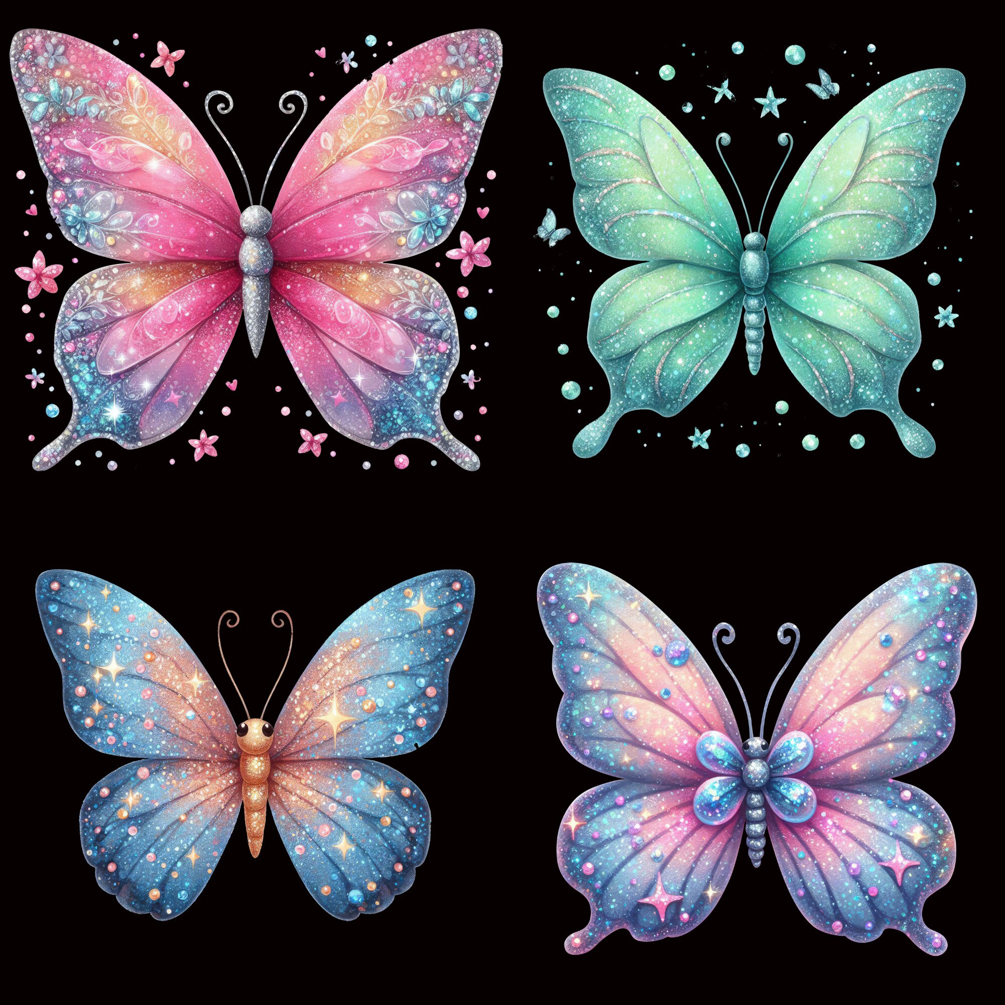 Glitter Butterfly Sparkling Glitter Butterfly Clipart Set 24 High ...