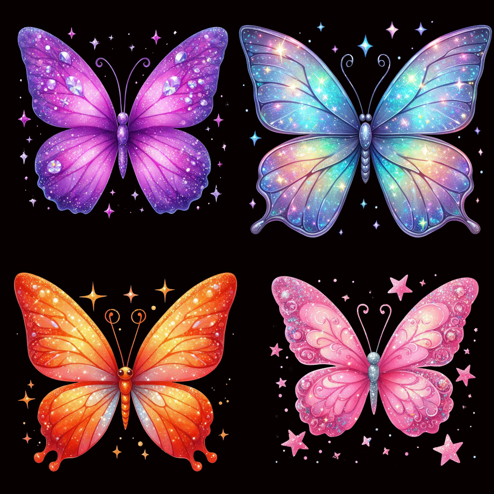 Glitter Butterfly Sparkling Glitter Butterfly Clipart Set 24 High ...