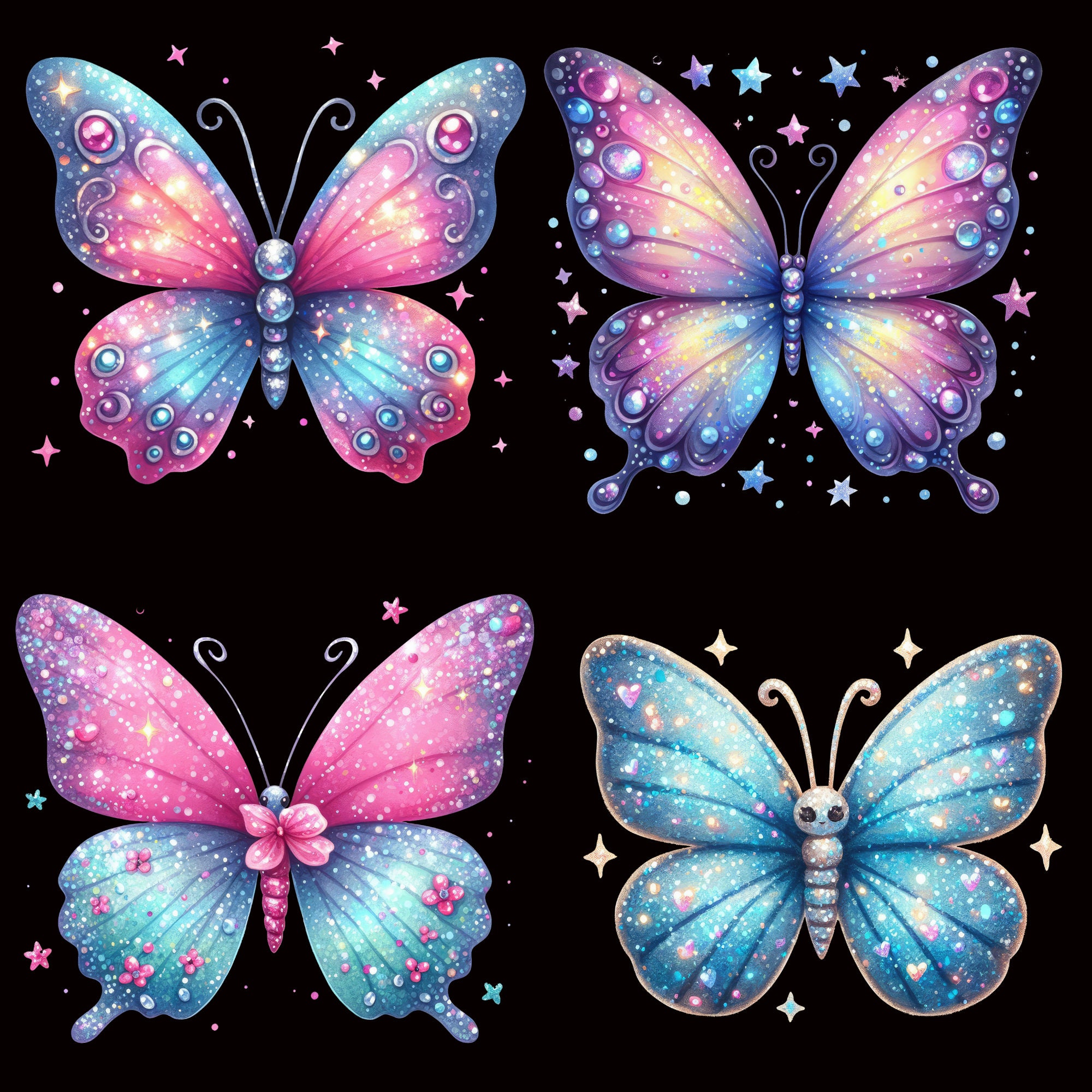 Glitter Butterfly Sparkling Glitter Butterfly Clipart Set 24 High ...