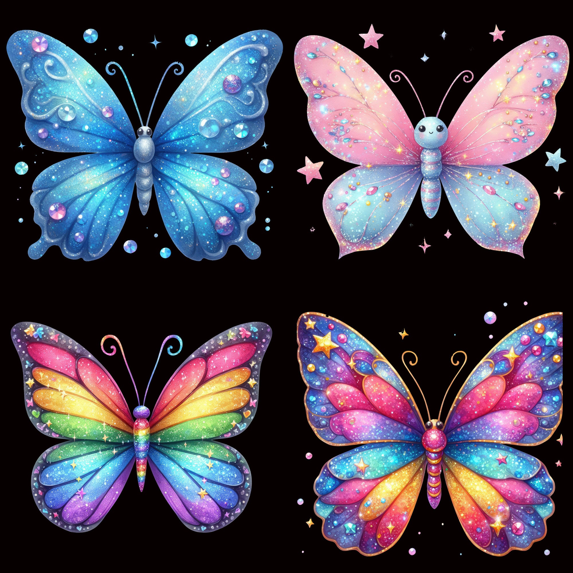 Glitter Butterfly Sparkling Glitter Butterfly Clipart Set 24 High ...
