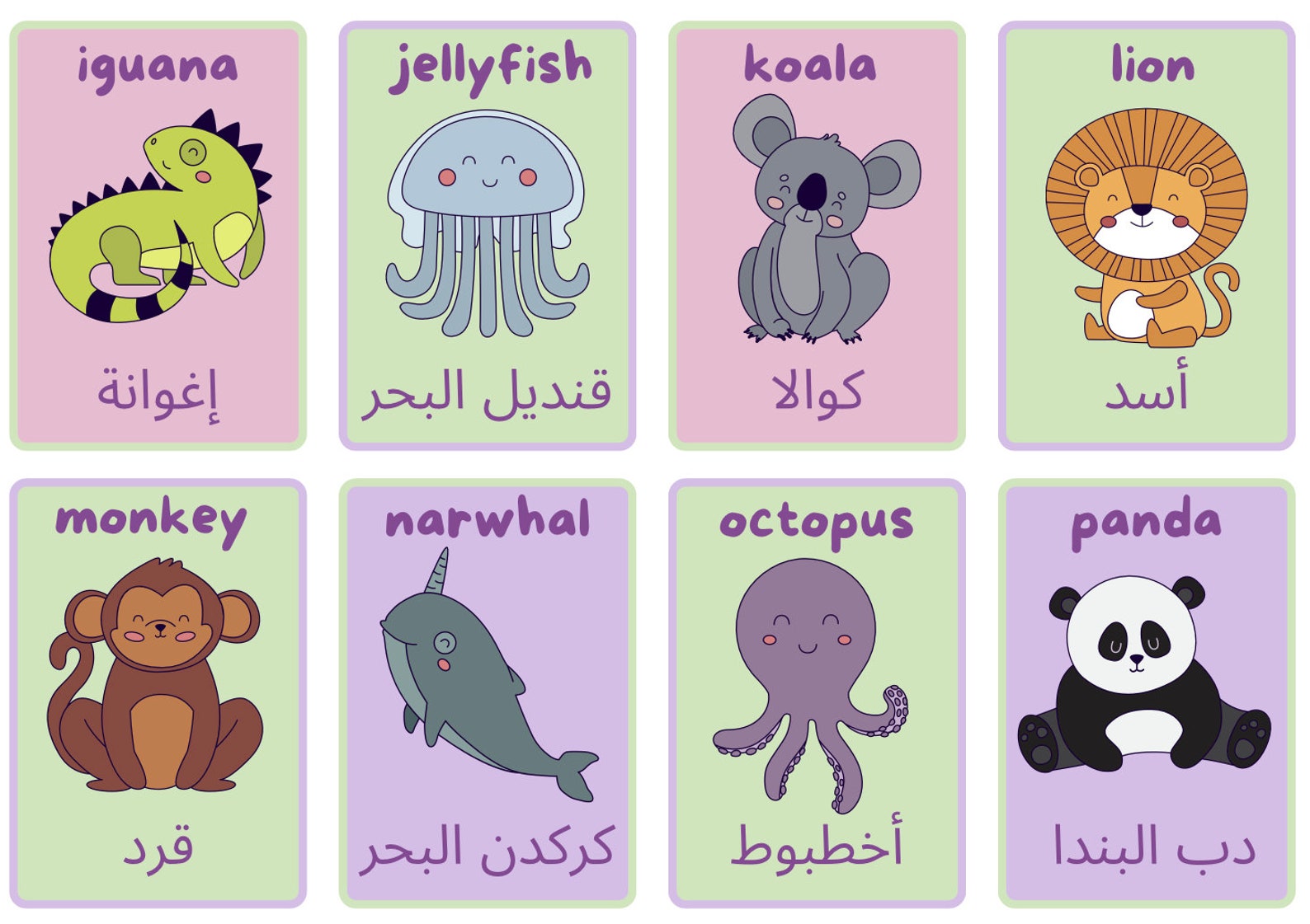 Bilingual Arabic & English Printable Flashcards - Animal Edition - Etsy