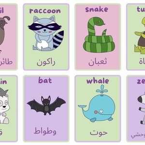 Bilingual Arabic & English Printable Flashcards - Animal Edition - Etsy