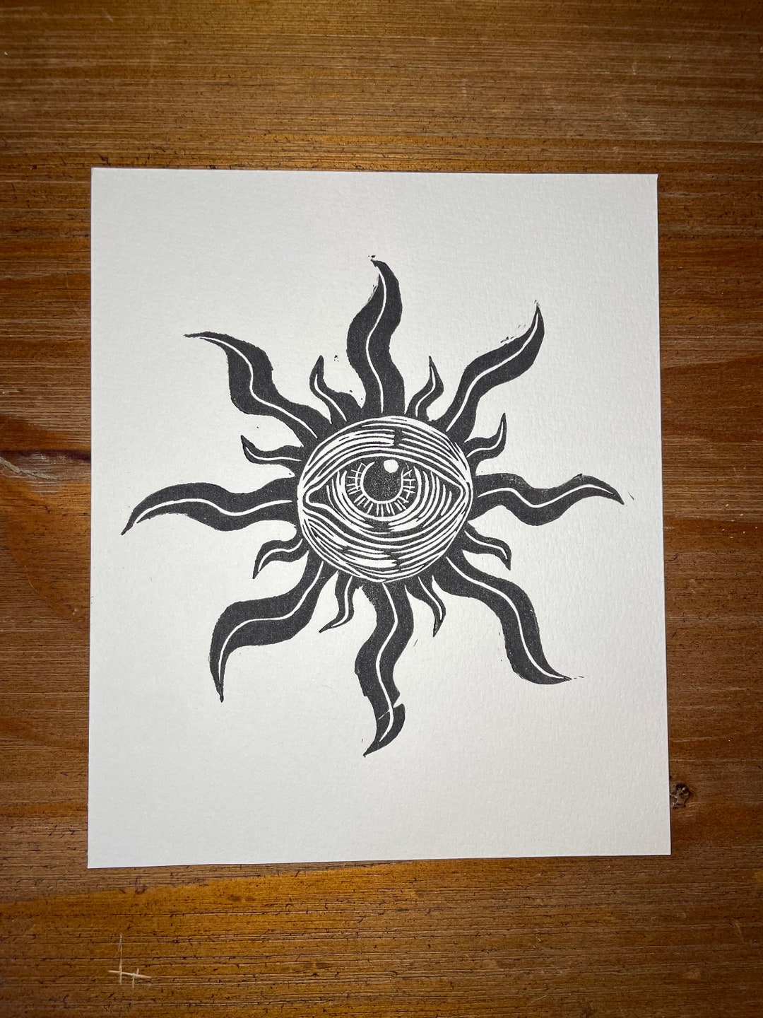 The Dreaming Sun - Linocut Print - Linocut - Mystical Eye Sun - Etsy