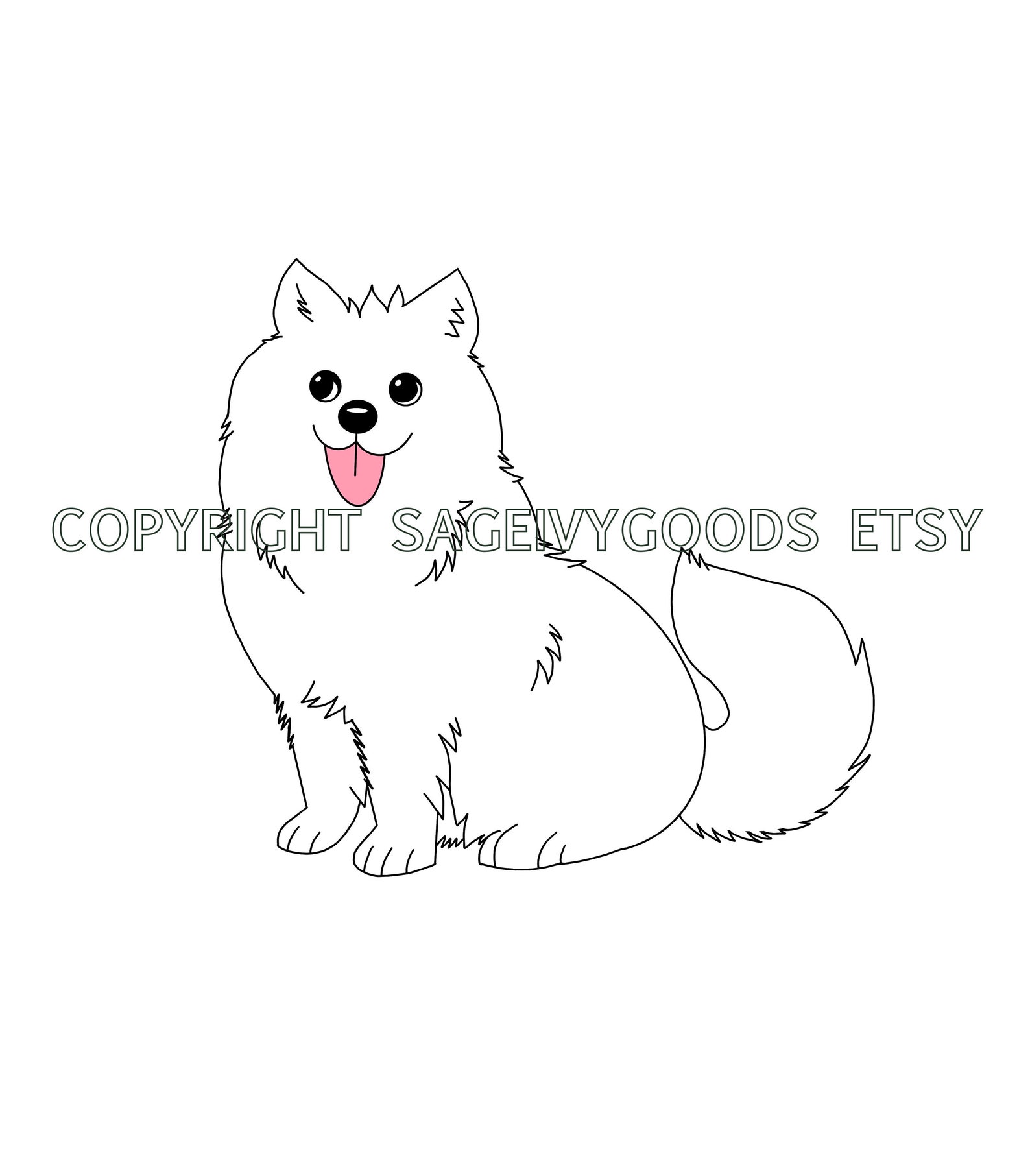 Samoyed Dog White Line Work Outline. Clip Art. Logo. Digital Download ...