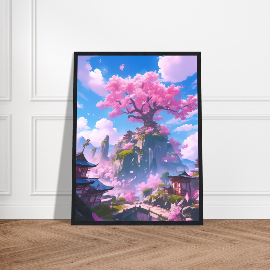 Inazuma Sakura Framed Art – Japanese Anime, Ghibli Style - Etsy