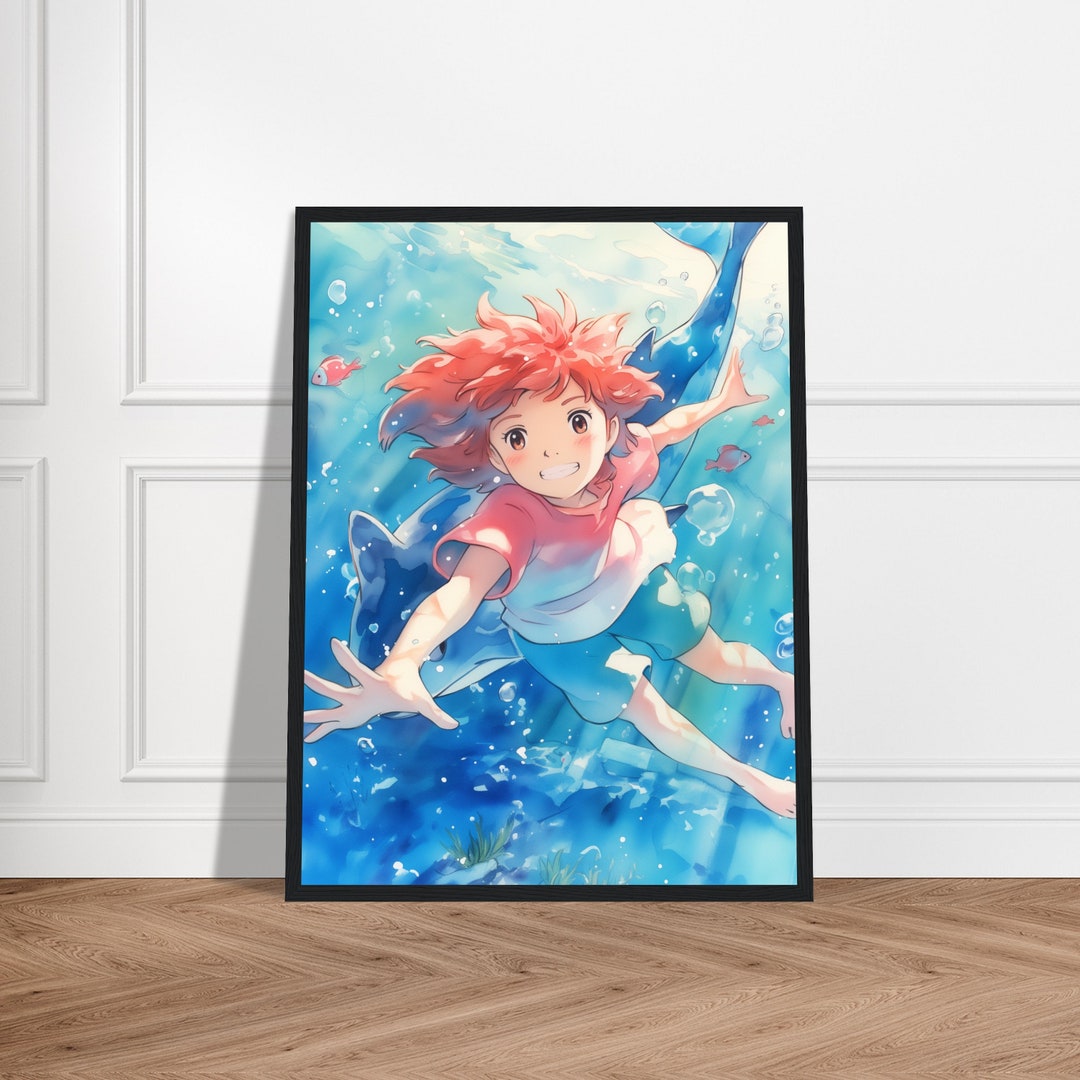 Ponyo Framed Art Print – Ghibli Inspired Japanese Animation - Etsy