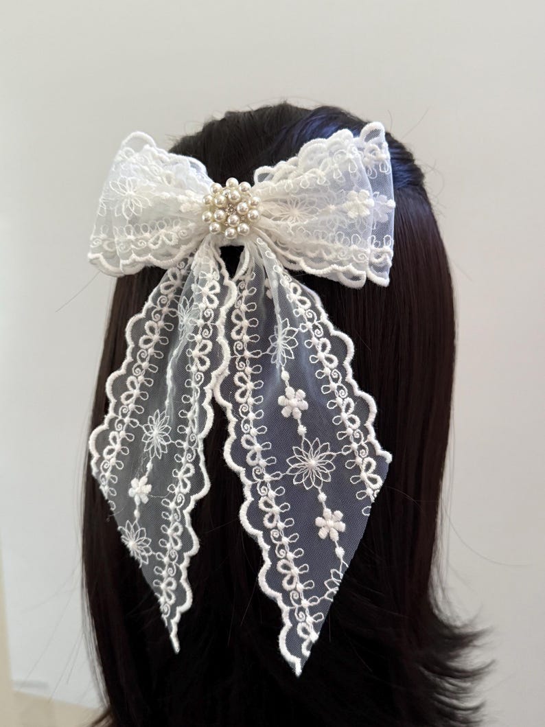 Holy Communion / Bridal White Embroidered Lace Hair Bow Clip - Etsy
