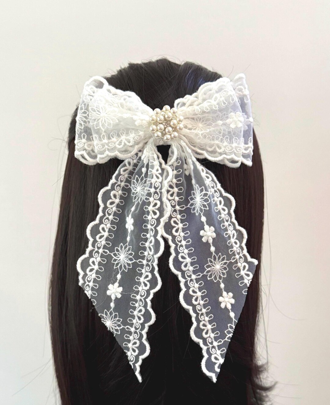 Holy Communion White Embroidered Lace Hair Bow - Etsy