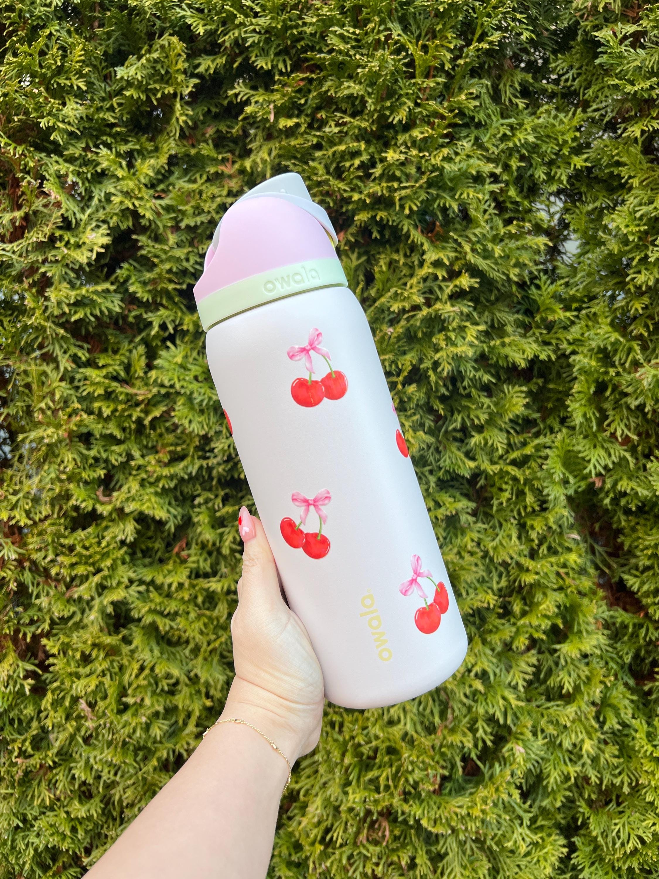 Coquette Cherry Bows Owala 32oz Water Bottle, Cherries, Trending, Pink ...