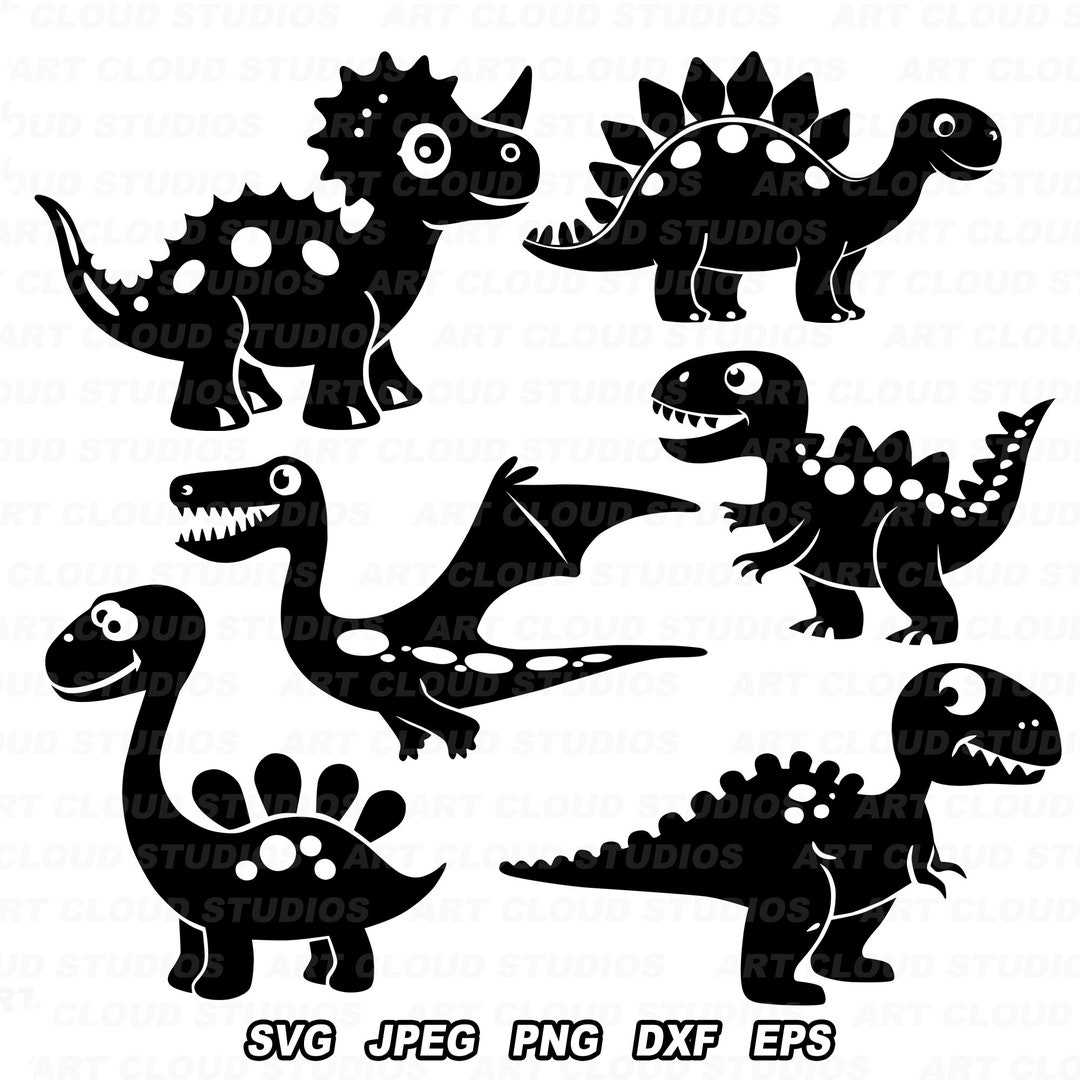 Dinosaurs SVG Cut Files, Dino Silhouette Clipart, T-rex SVG, Jurassic ...