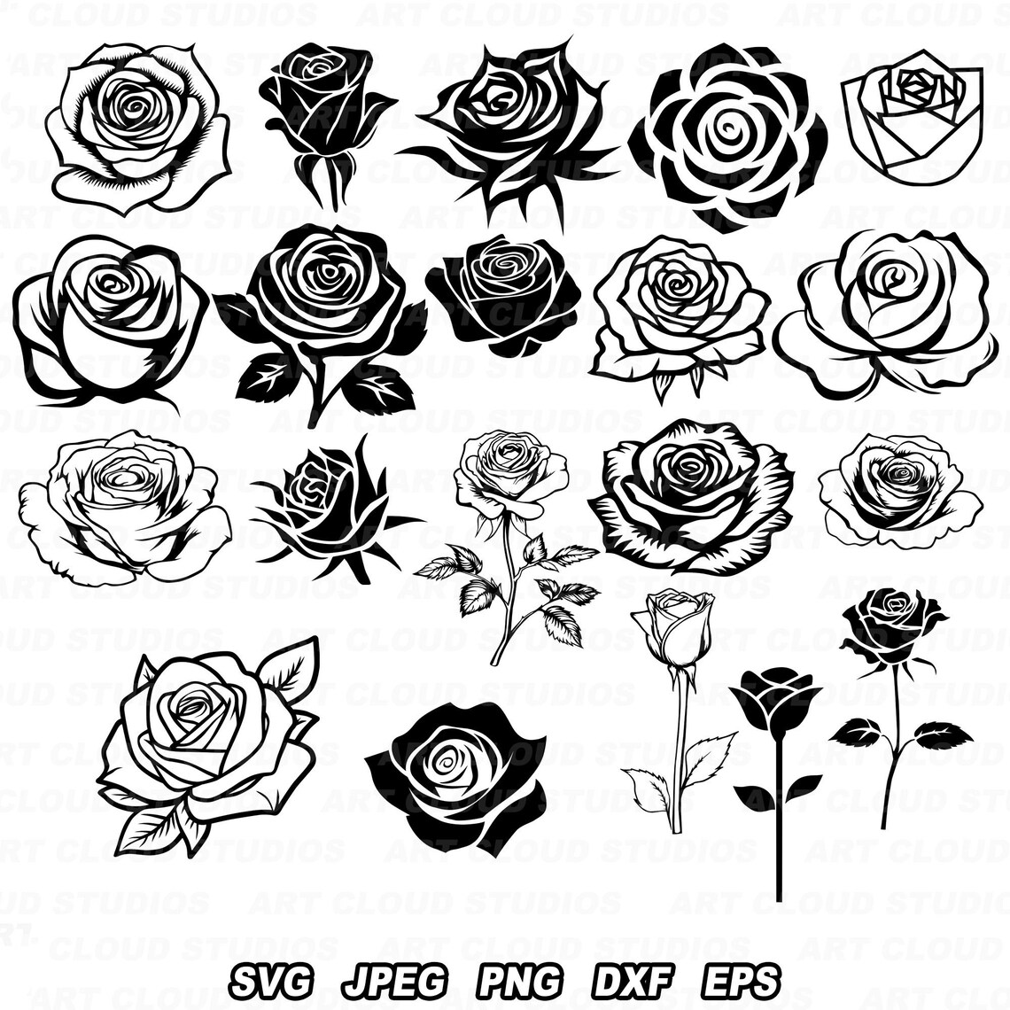 Rose SVG Bundle, Roses Png, Cut Files, Flowers Digital Download Clipart ...