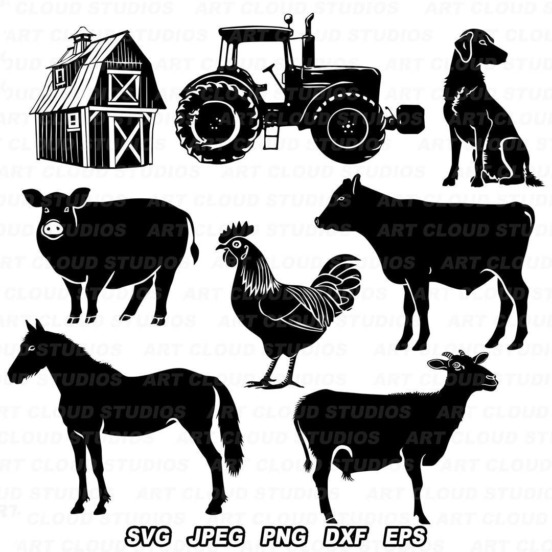 Farm Animals SVG Cut Files, Farm Clipart, Barn SVG, Tractor PNG ...