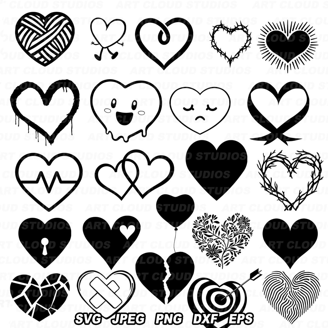 Hearts SVG, Heart Bundle Png, Valentines Cut Files, Silhouette Digital ...