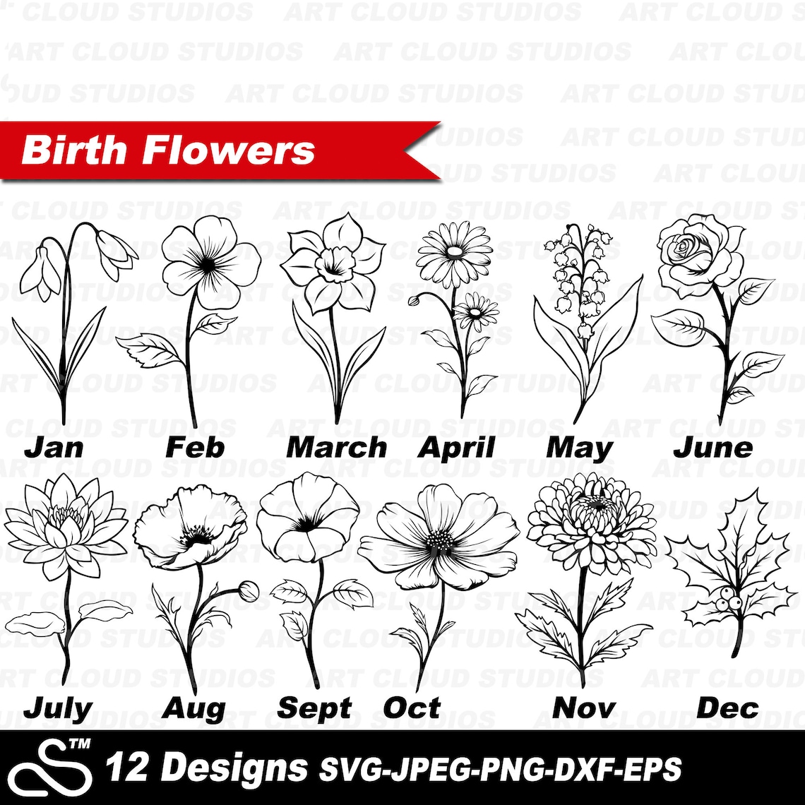 Birth Month Flower SVG, Flowers SVG Bundle, Floral Svg, Birth Month ...