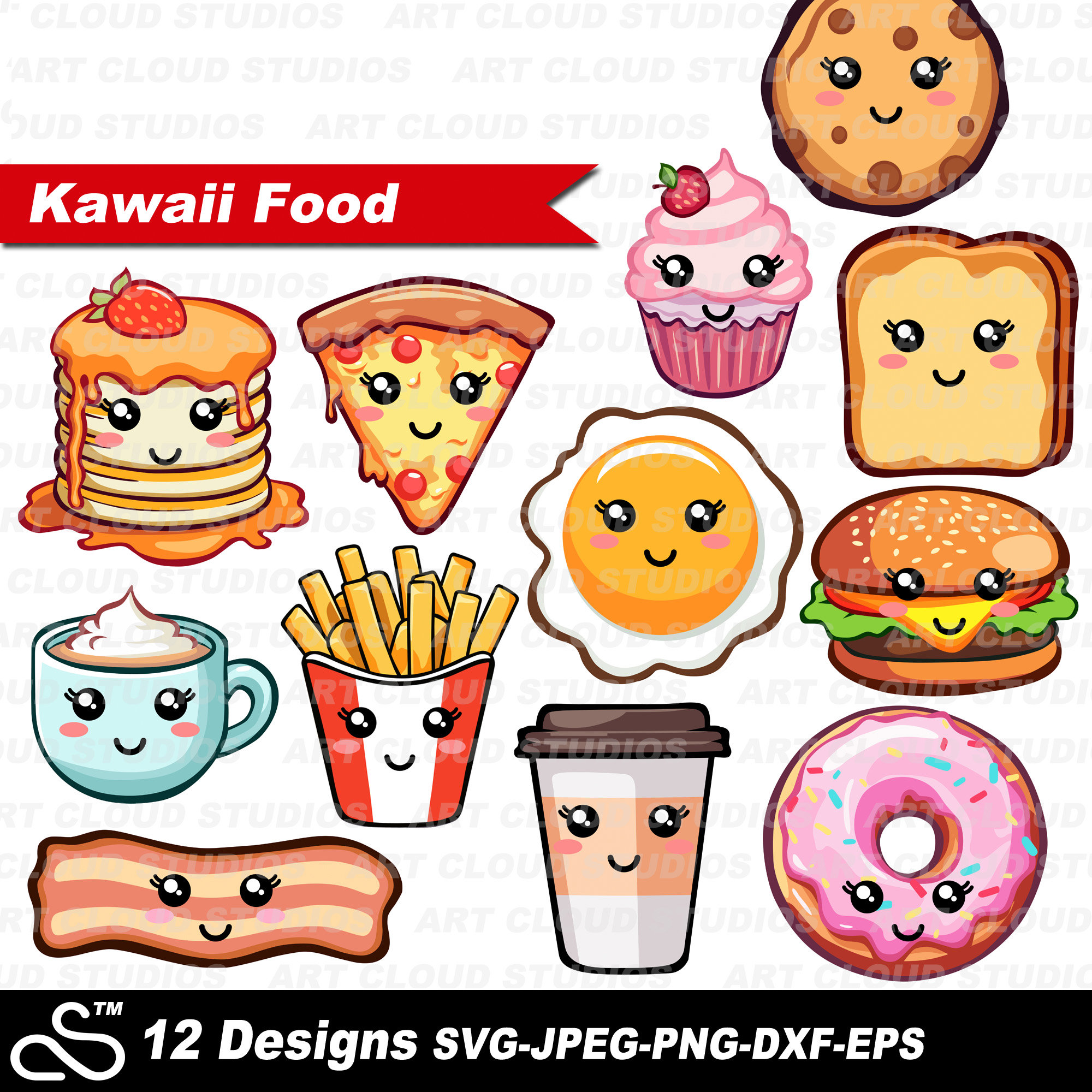 Kawaii Stickers, Kawaii Food SVG Bundle, Kawaii SVG, Kawaii Clip Art ...