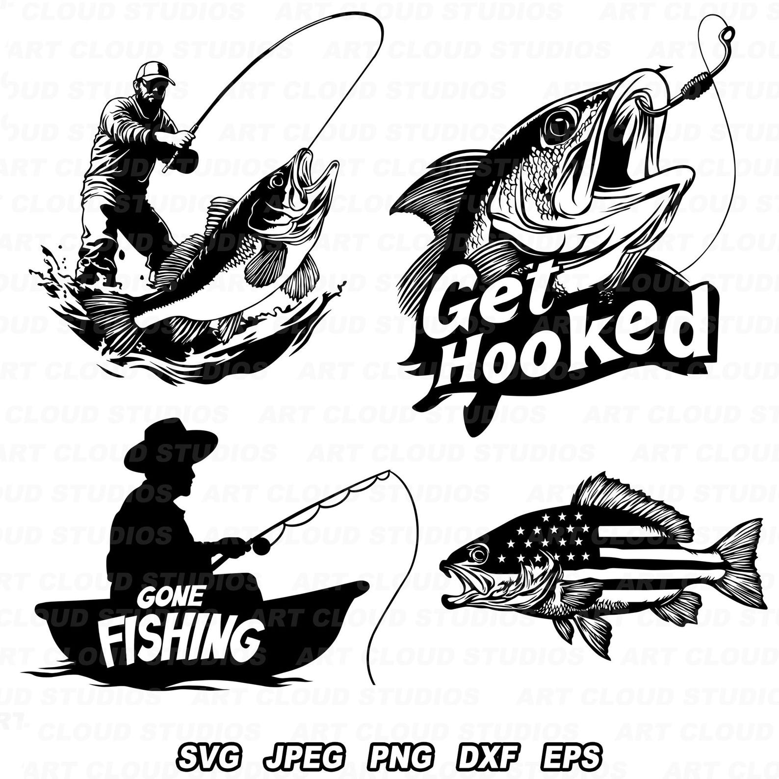 Fisherman Catching Fish SVG, Gone Fishing Png, USA Trout Cut Files ...