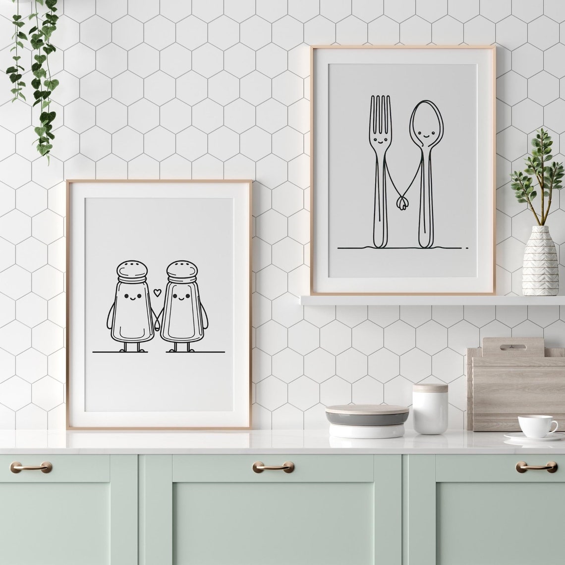 Printable Fork and Spoon Poster | Minimalistic Line Art Print | Kitchen ...