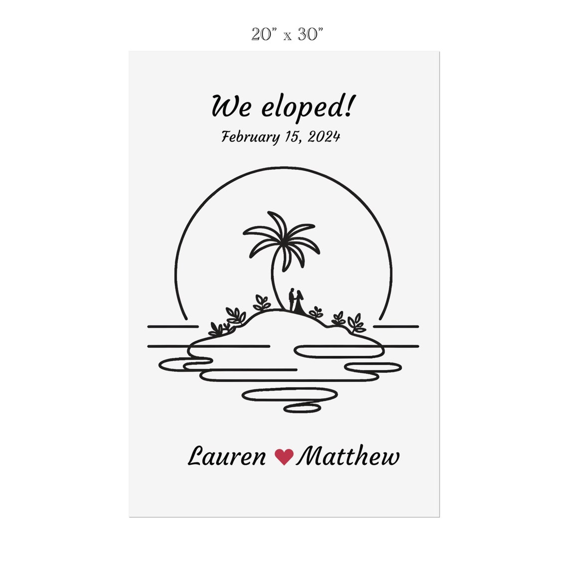 We Eloped Custom Print Line Art Illustration Elopement Announcement ...